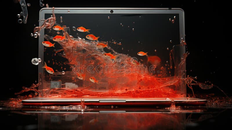 A Laptop with a Splash of Red Liquid on the Screen. Generative AI Image ...