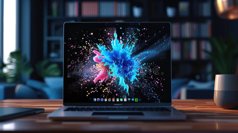 A Laptop with Splashes Mockup, a Dynamic Representation of a Computer ...
