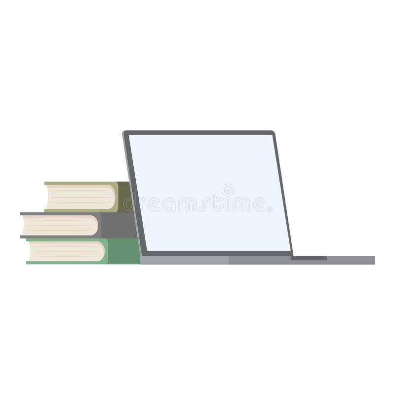 Laptop and Stack of Books on Desk Stock Vector - Illustration of ...