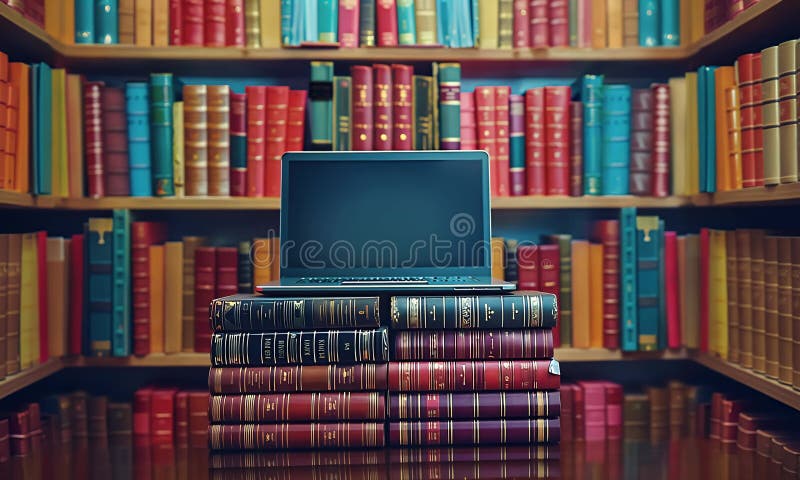 Laptop on a Stack of Books in a Library Stock Footage - Video of ...
