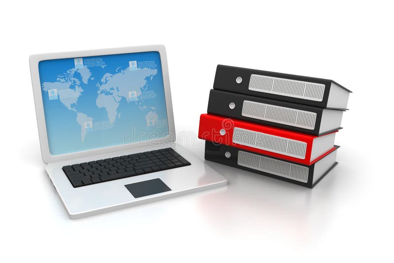 Laptop with a Stack of Documents Stock Illustration - Illustration of ...