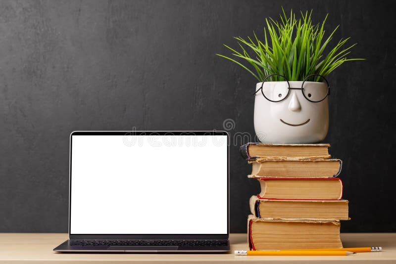 Laptop and Stack of Notepads Stock Image - Image of study, reading ...