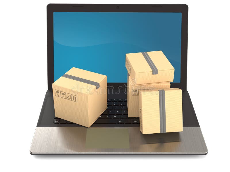 Laptop with Stack of Packages Stock Illustration - Illustration of ...