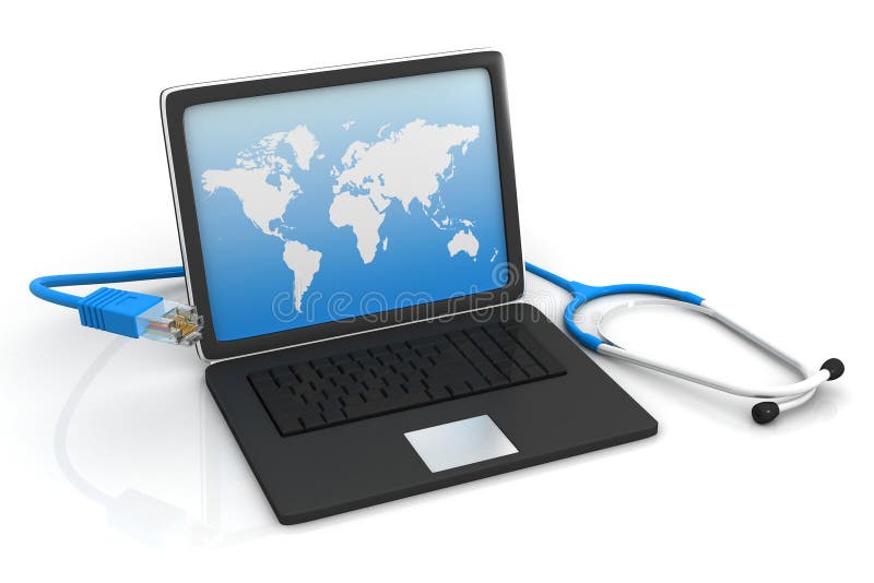 Laptop with stethoscope stock illustration. Illustration of black ...