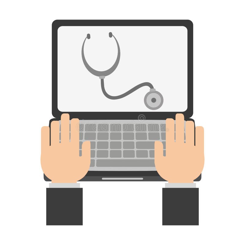 Laptop with Stethoscope on Screen Stock Vector - Illustration of clinic ...