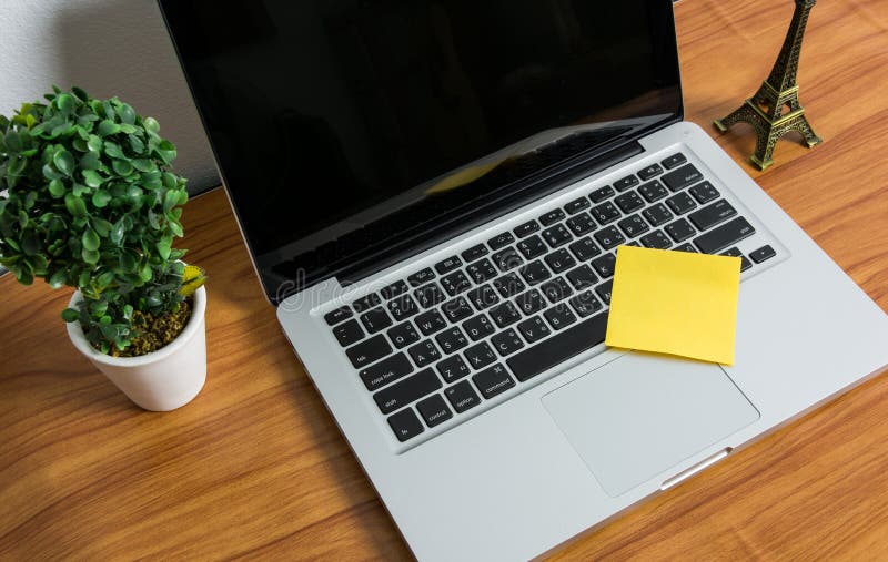 Laptop and stick note stock image. Image of notebook - 49542591