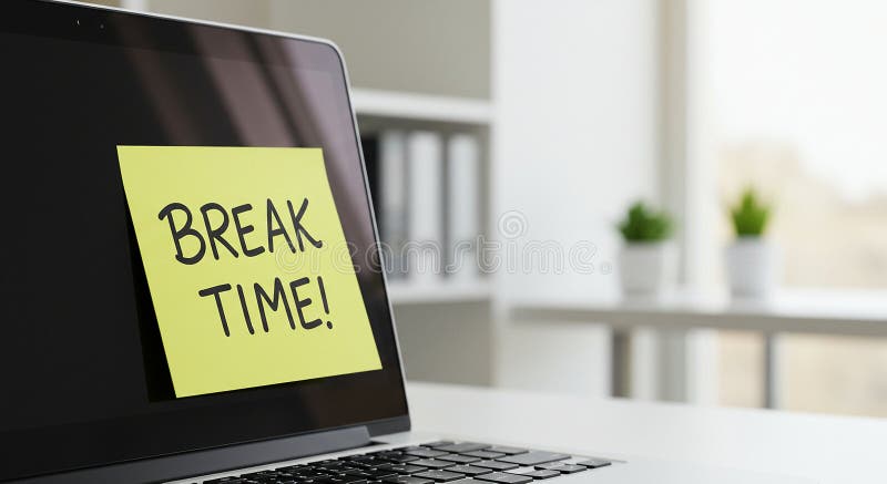 A Laptop with a Sticky Note on Its Screen Displays the Message "BREAK ...