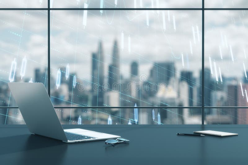 Laptop with Stock Chart on Window Editorial Stock Photo - Illustration ...