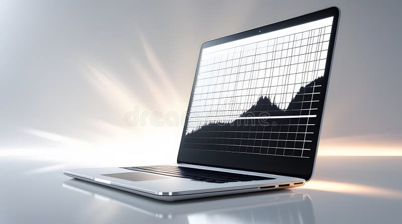 Laptop with a Stock Market Chart on Screen. 3D Rendering. Stock ...