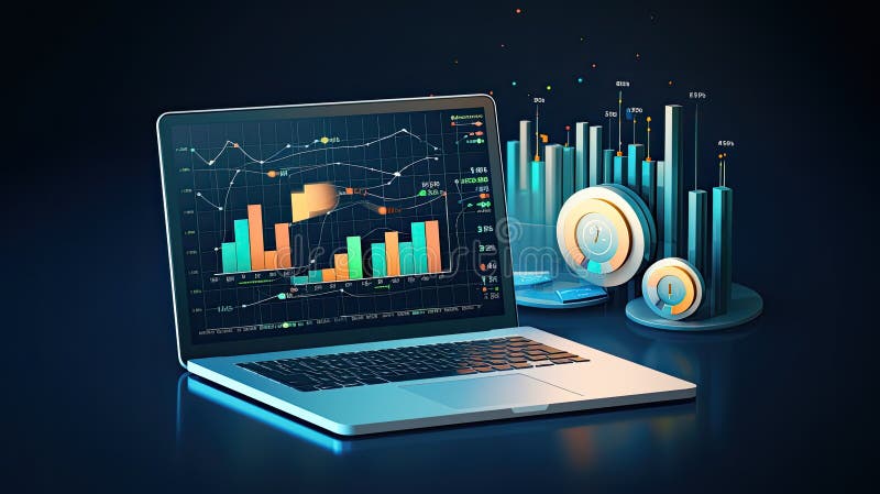 Laptop with Stock Market Chart on the Screen Stock Illustration ...