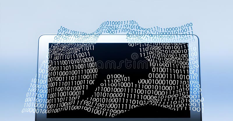 Laptop Streaming Binary Code: Data Transfer in Action Stock Image ...