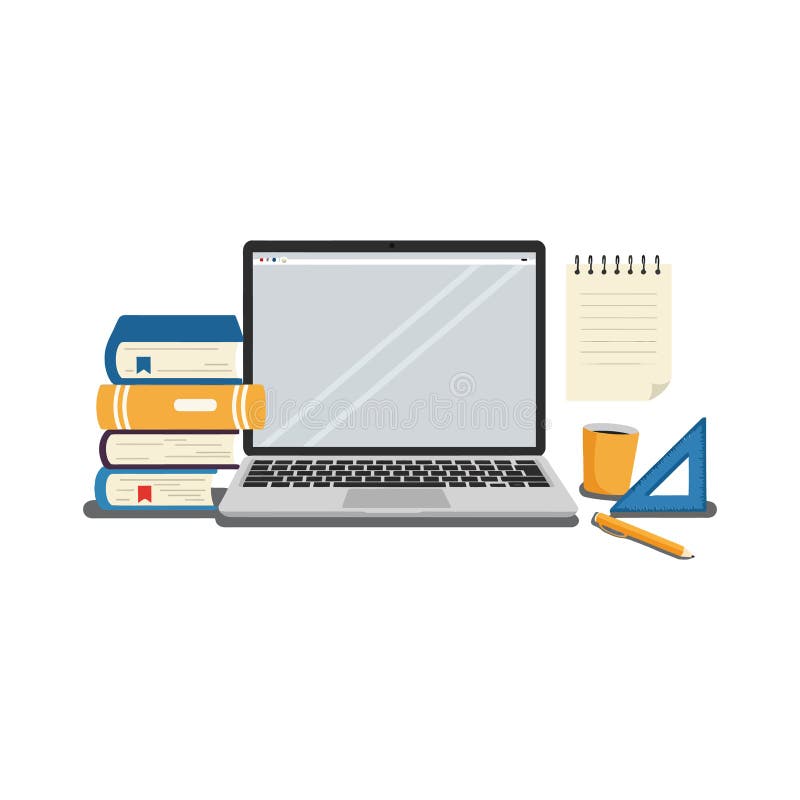 Laptop and Study Materials in a Flat Design Style Showcasing Academic ...
