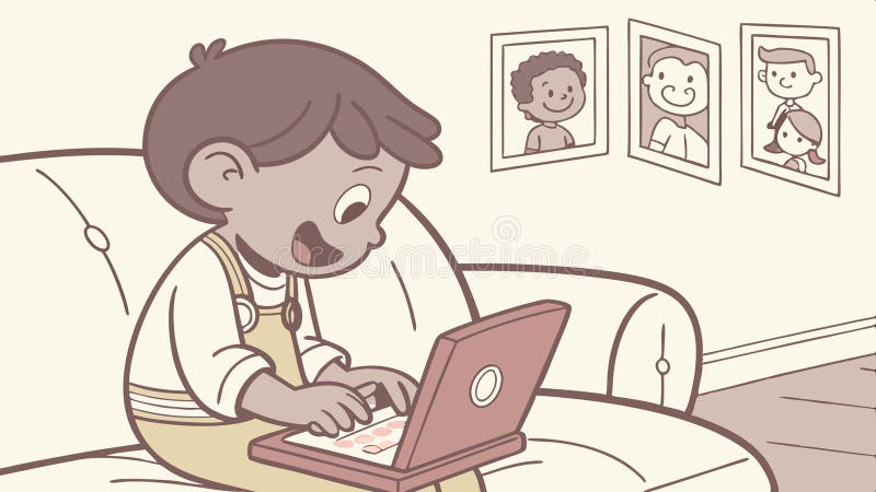 Laptop Study Session: Child Studying with a Laptop, Focused Learning ...