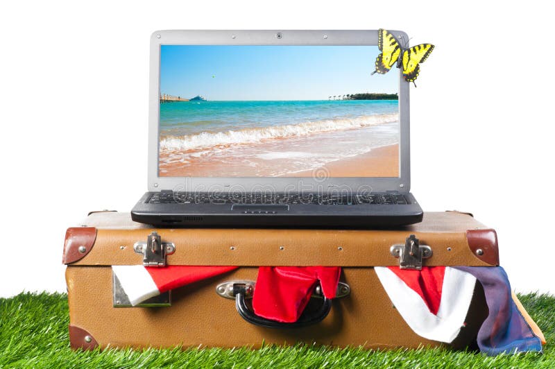 Laptop on suitcase stock image. Image of laptop, closeup - 20028551