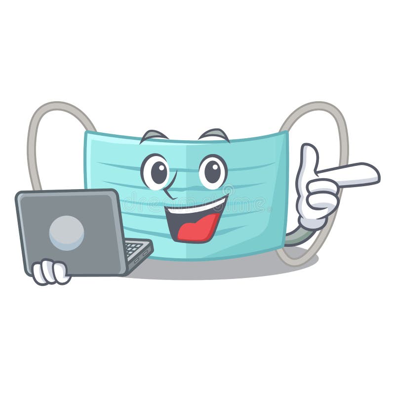 With Laptop Surgical Mask Isolated with the Mascot Stock Vector ...