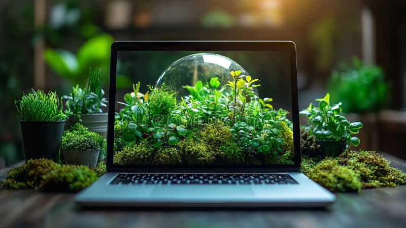 A Laptop Surrounded by Vibrant Plants, Symbolizing the Fusion of Nature ...