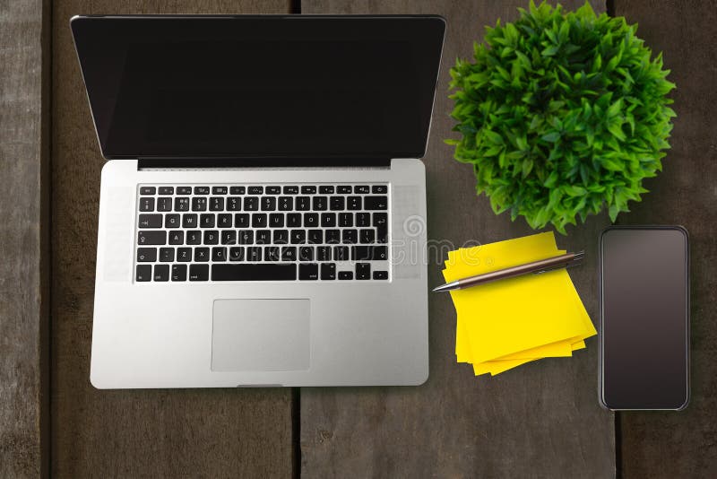 Laptop on table stock illustration. Illustration of computer - 105530706