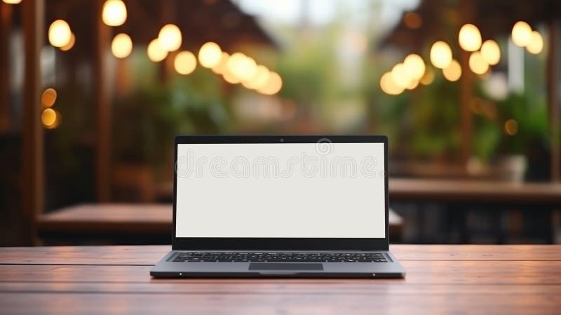 Laptop on the Table Laptop on the Table in a Cafe Stock Illustration ...