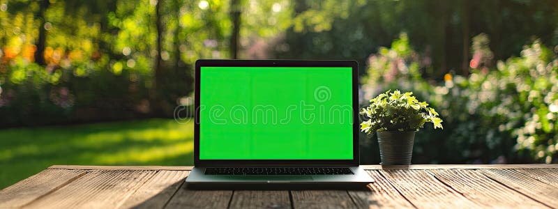 Laptop on the Table in the Garden. Selective Focus Stock Photo - Image ...