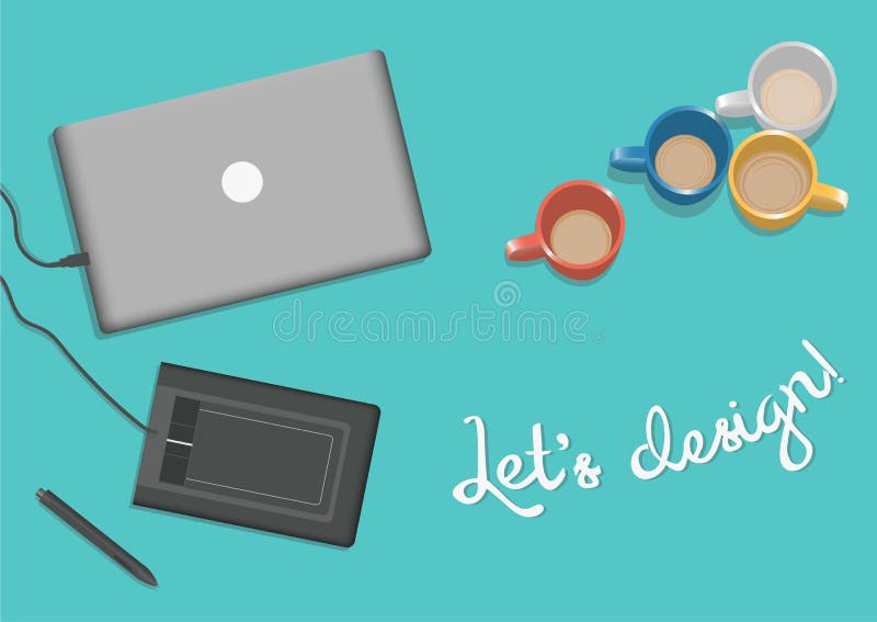 Laptop on the Table with Graphics Tablet Stock Vector - Illustration of ...