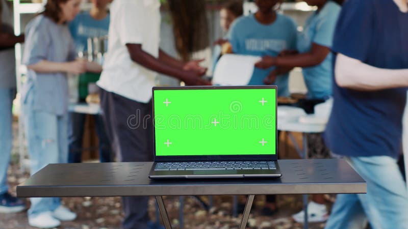 Laptop on Table with Green Screen Stock Video - Video of hungry ...