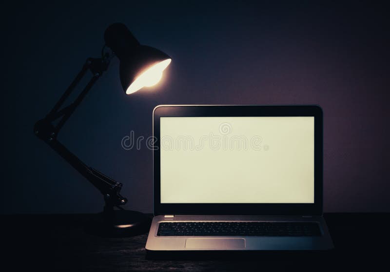 Laptop and Table Lamp at Workplace. Distance Work Concept in Quarantine ...