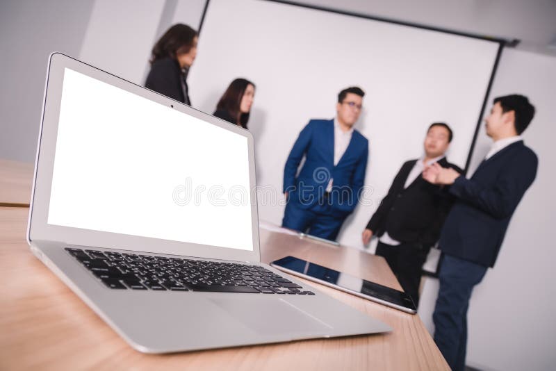 Laptop on Table in Meeting Room Stock Image - Image of marketing ...