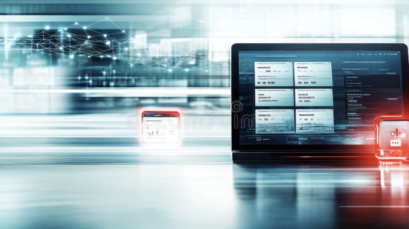 A Laptop is on a Table with a Red Cube Next To it Stock Image - Image ...