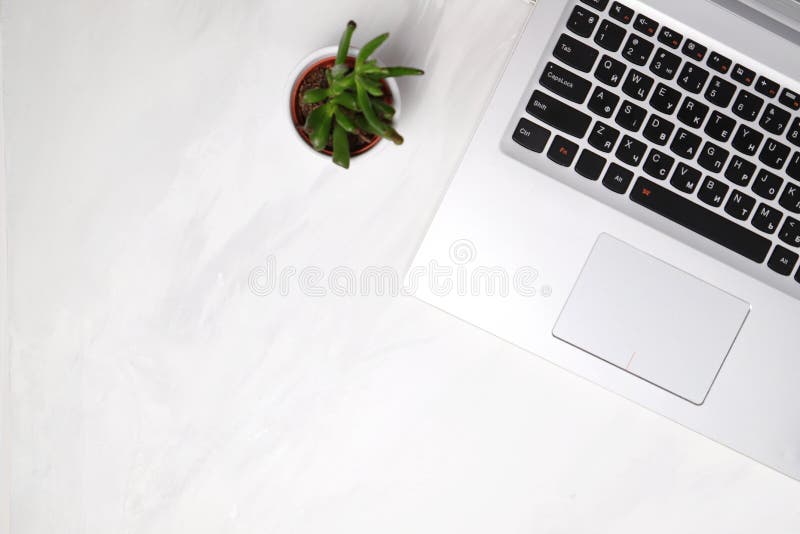 Laptop on Table, Top View, Copy Space Stock Photo - Image of work ...