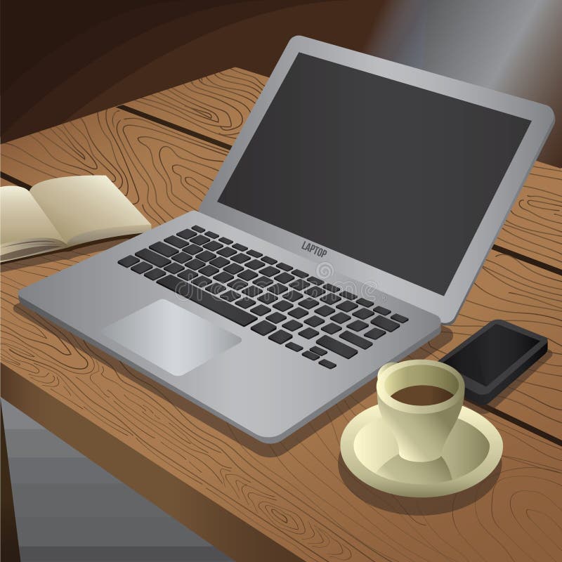 Laptop on Table. Vector Illustration Decorative Design Stock Vector ...