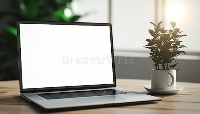Laptop on Table with White Blank Mockup Design - Generative Ai Stock ...