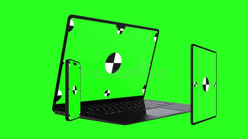 Laptop, Tablet Computer, Smartphone with Green Screens. 3D Animation ...