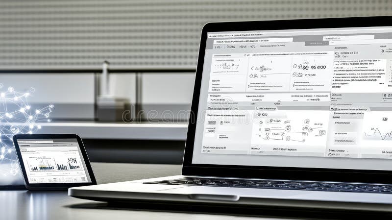 A Laptop and Tablet are Open on a Desk Stock Illustration ...