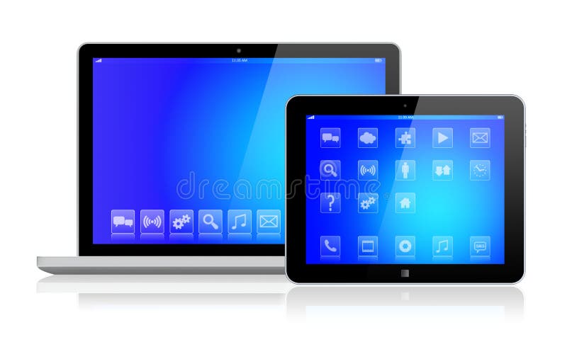Laptop and Tablet Pc with Blue Screen Stock Illustration - Illustration ...