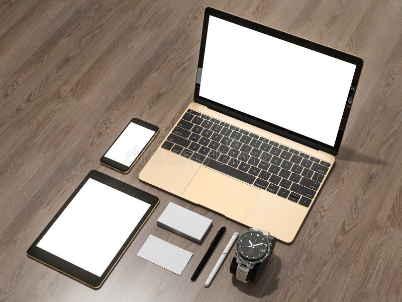 Laptop, Tablet, Phone, All in One Place Stock Illustration ...