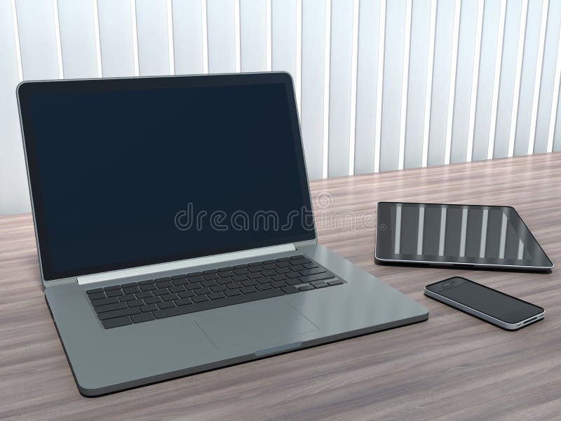 Laptop with Tablet and Smart Phone on Table Stock Illustration ...