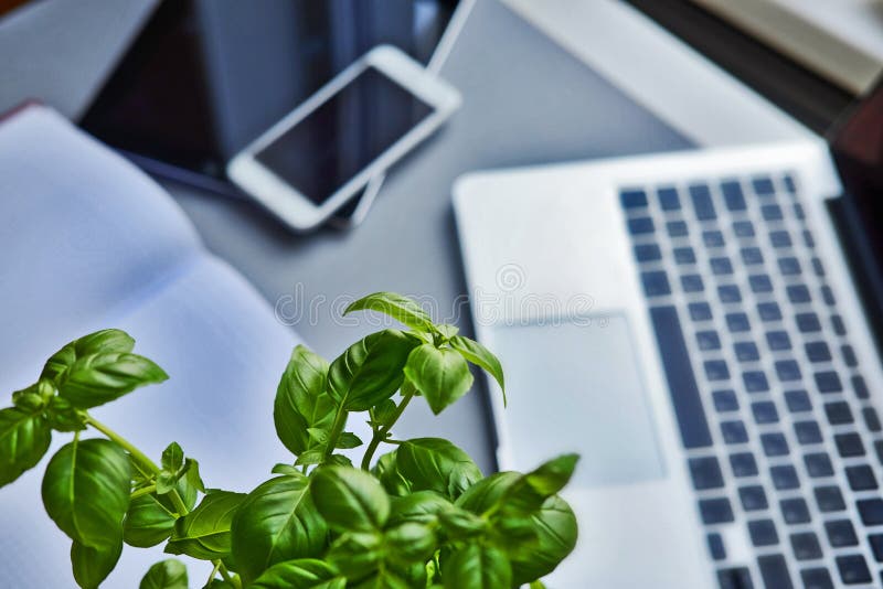 Laptop, Tablet, Smartphone and Notebook on a Table in the Office Stock ...