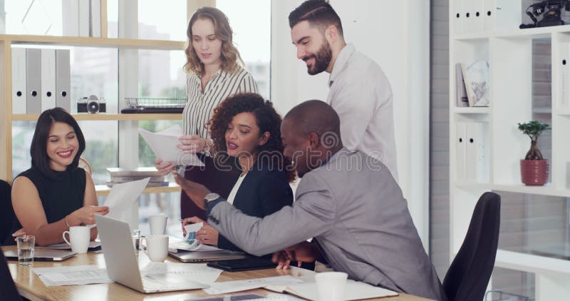Laptop, Teamwork or Business People in Meeting for Documents, Agenda ...