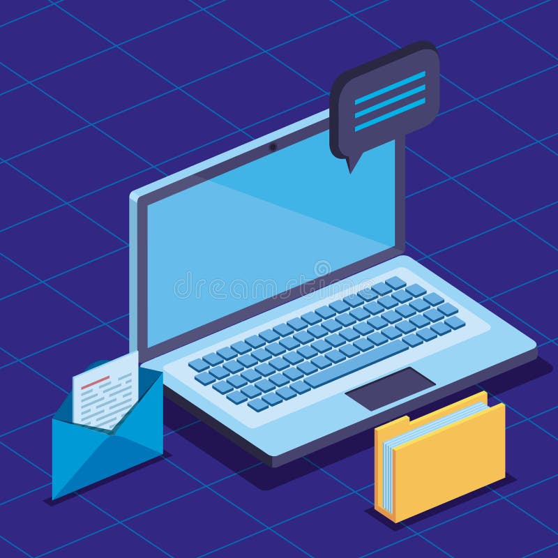 Laptop Technology with Folder and Letter Document Stock Illustration ...