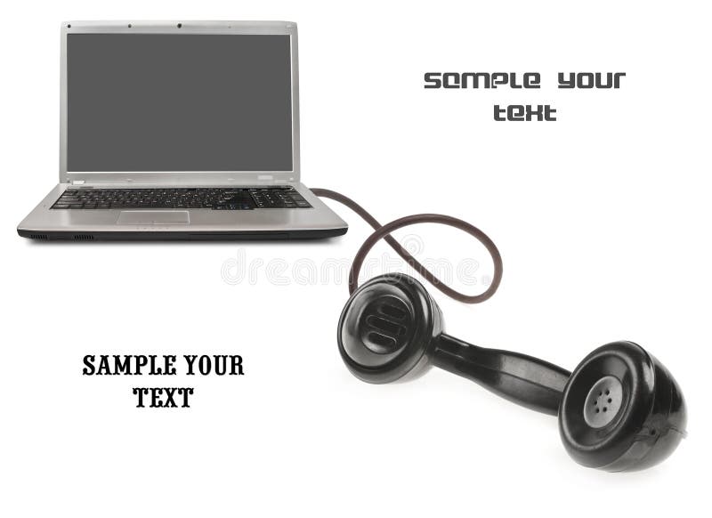 Laptop with Telephone Isolated on White Stock Image - Image of notebook ...