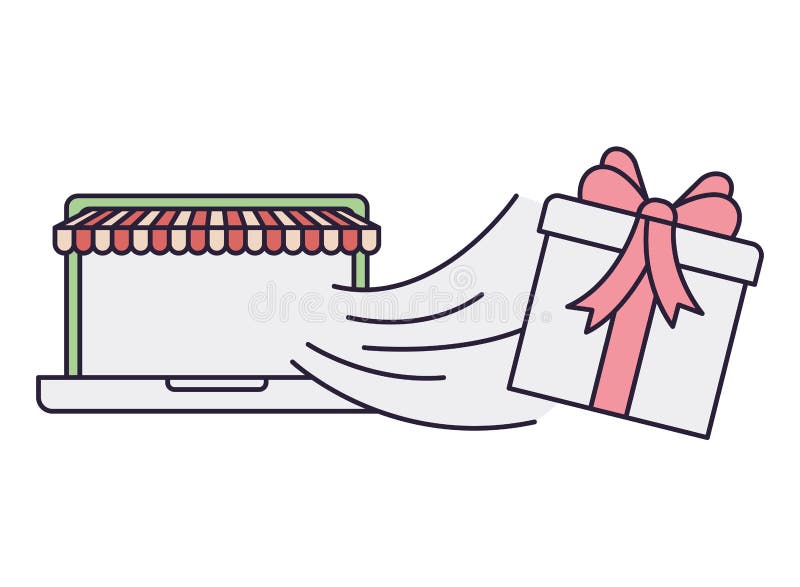 Laptop with Tent and Gift Coming Out Stock Vector - Illustration of ...