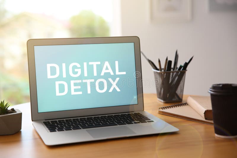 Laptop with Text Digital Detox on Screen at Workplace Stock Image ...