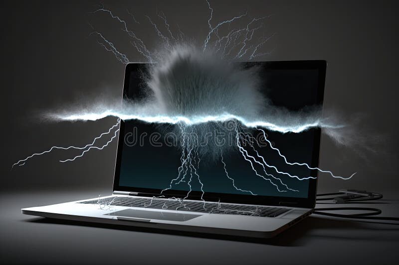 Laptop with Thunderstorm Cloud with Lightning Bolts. Business Storm ...