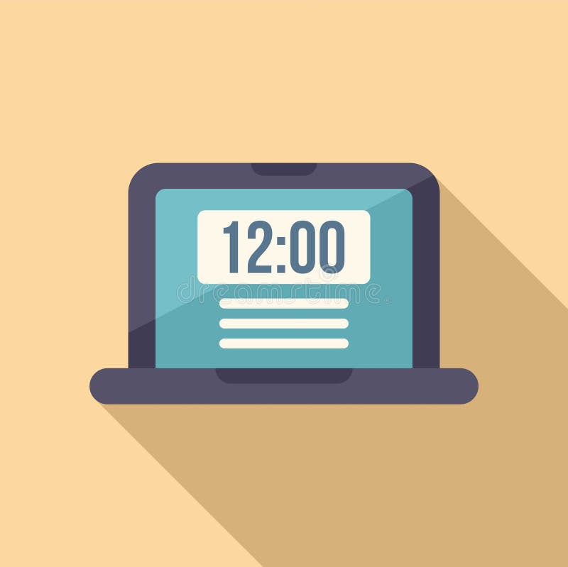 Laptop Time Icon Flat Vector. Clock Project Stock Vector - Illustration of manager, effective ...