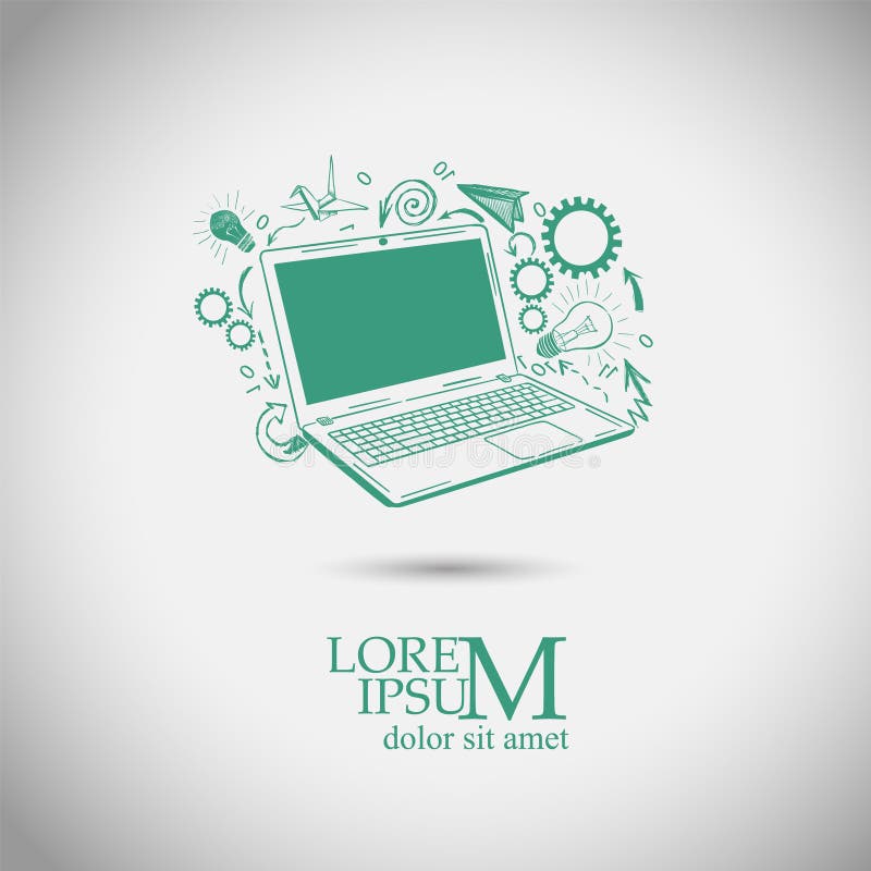 Abstraction Laptop with Gears. Logo Green Computer. Vector Illustration ...