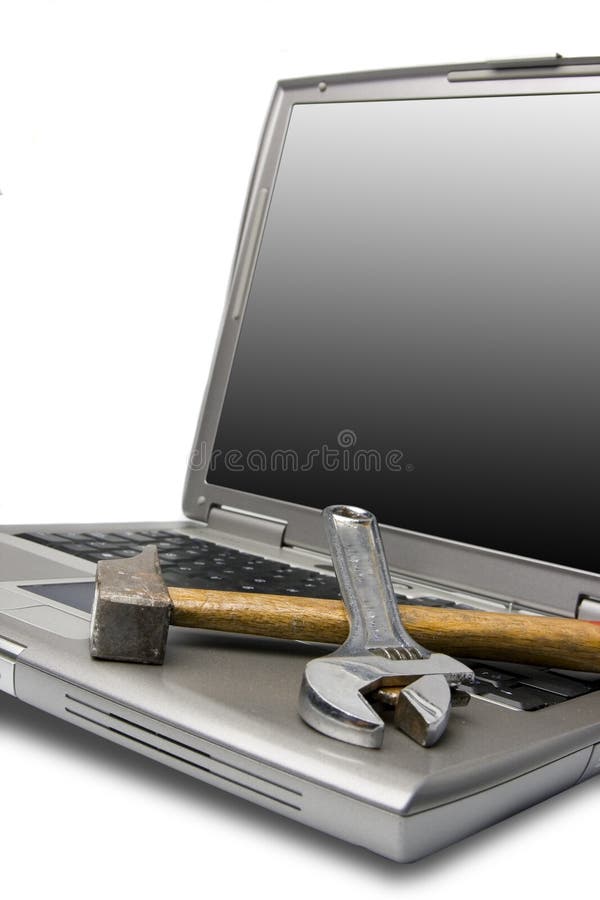 Laptop and tools stock image. Image of space, monkey, screen - 7096807