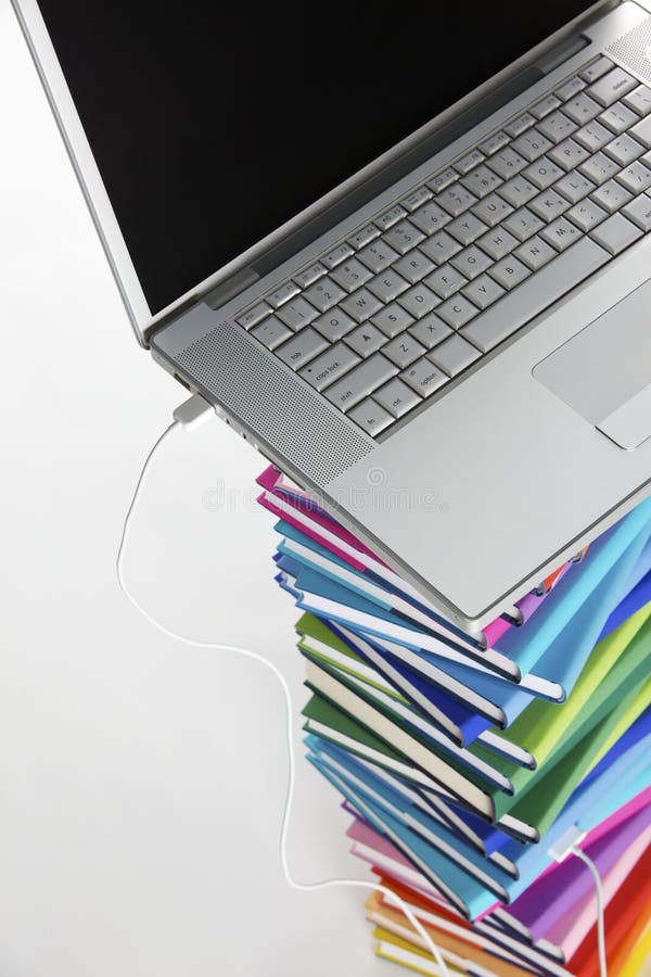 Laptop on Top Connected To Book Stack Stock Image - Image of learn ...
