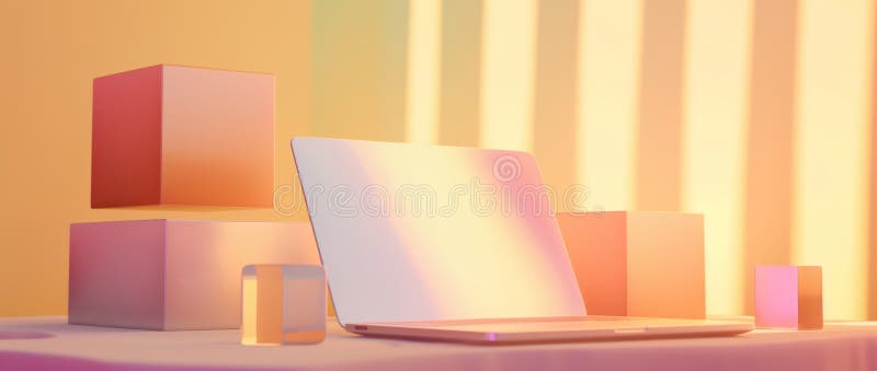 A Laptop is on Top of a Stack of Cubes Generated by AI Stock ...