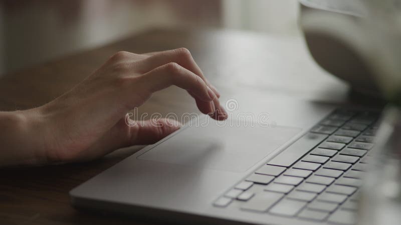 Laptop Touchpad Browsing Close Up, Unrecognizable Woman Using Computer ...