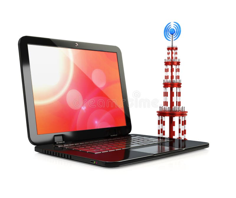 Laptop and Transmitter Tower Stock Illustration - Illustration of ...
